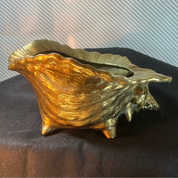 Vintage | Accents | Large Brass Conch Shell Planter Catchall Bottle ...